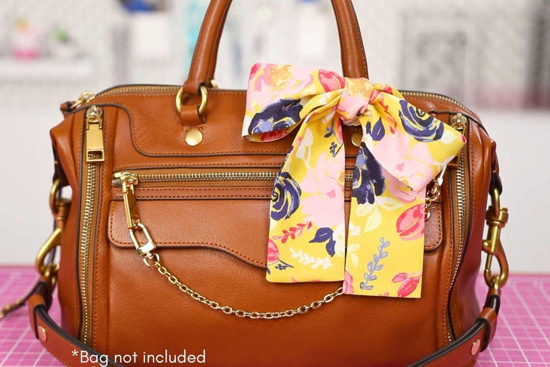 Skinny Purse Scarf for Handbag blunt Ends Yellow Rose Print Handmade ...