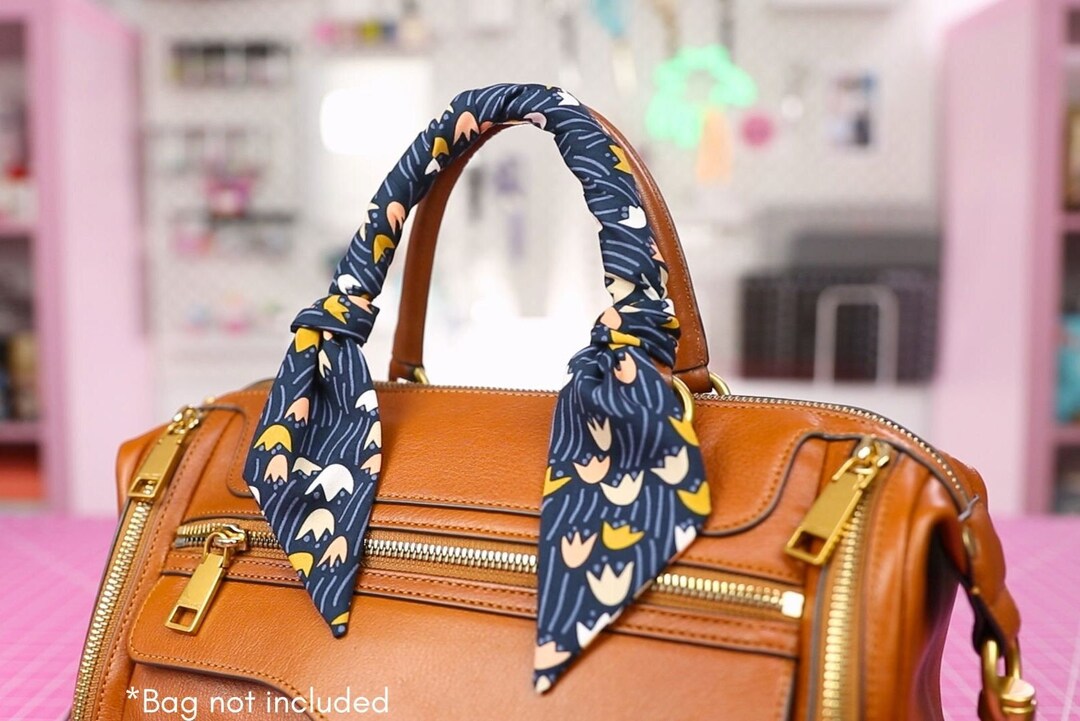 Skinny Purse Scarf for Handbag angled Ends Navy Tulip Print Handmade ...