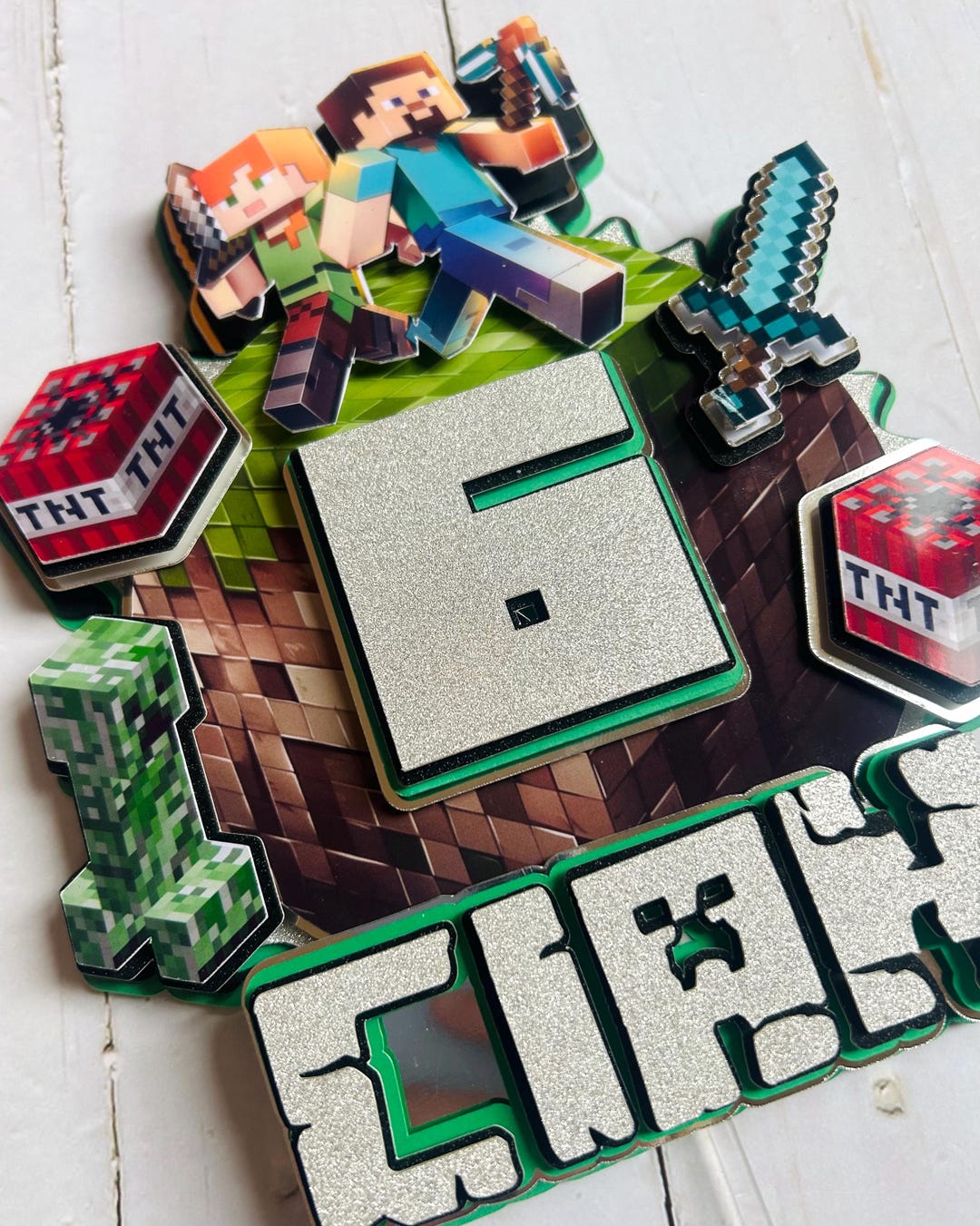 Mine Craft Inspired Cake Topper, Creeper, Mine Themed, Birthday Cake ...