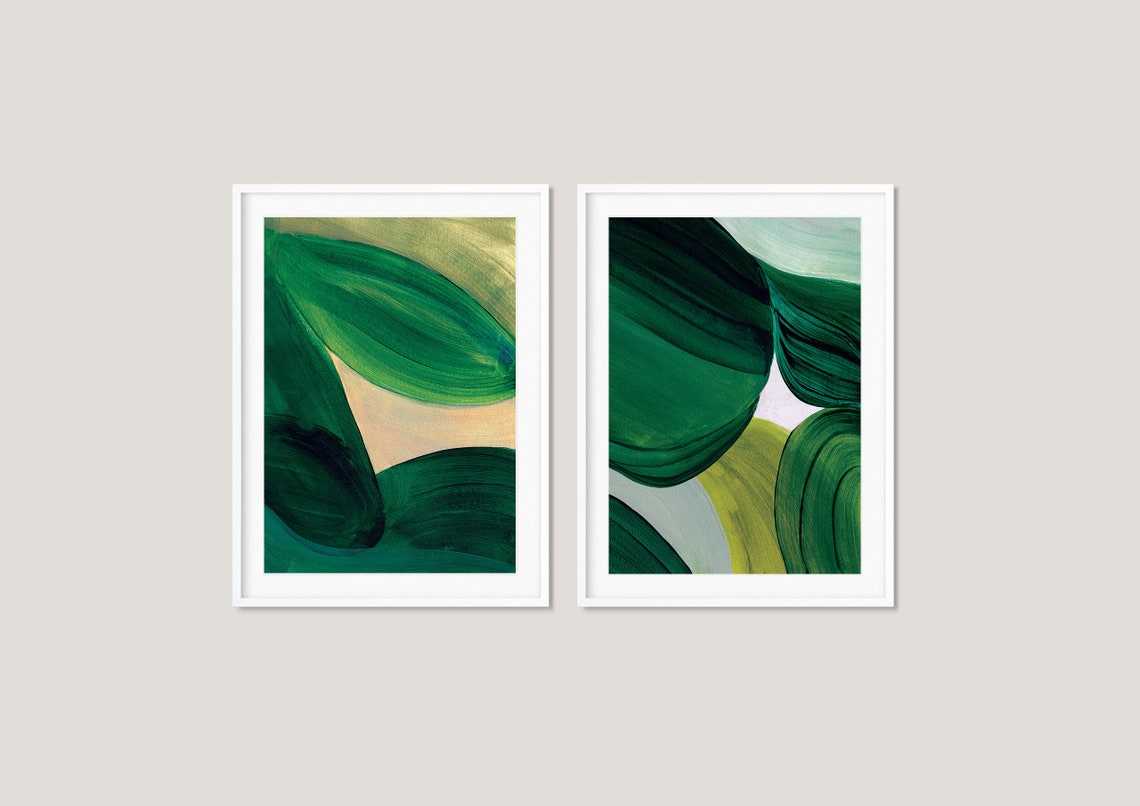 Emerald Green Abstract Art Print Set: Minimalist Wall Decor (digital ...