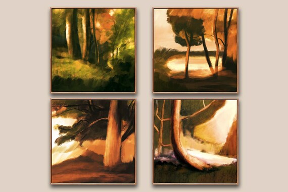 Four Piece of Forest Prints Forest Landscape Painting Set of - Etsy