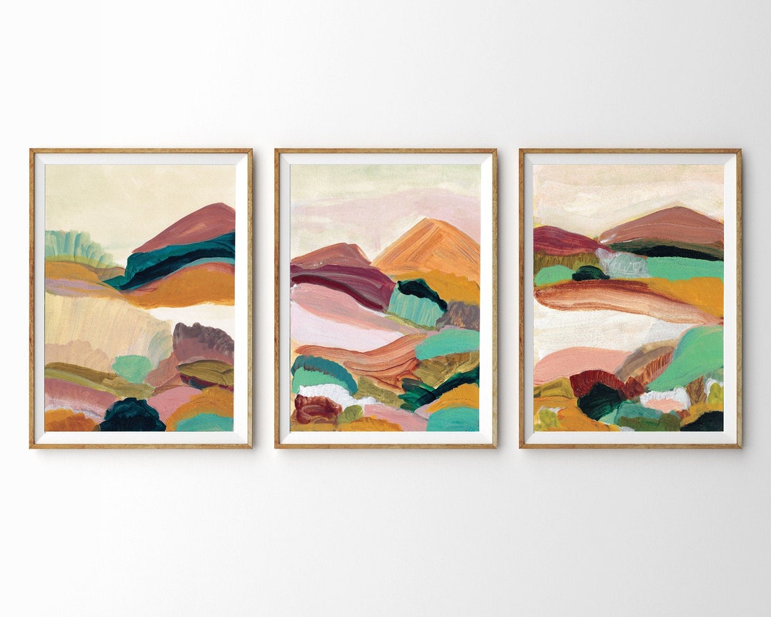 Soft Colored Abstract Landscape Art Prints, Abstract Mountain Prints ...