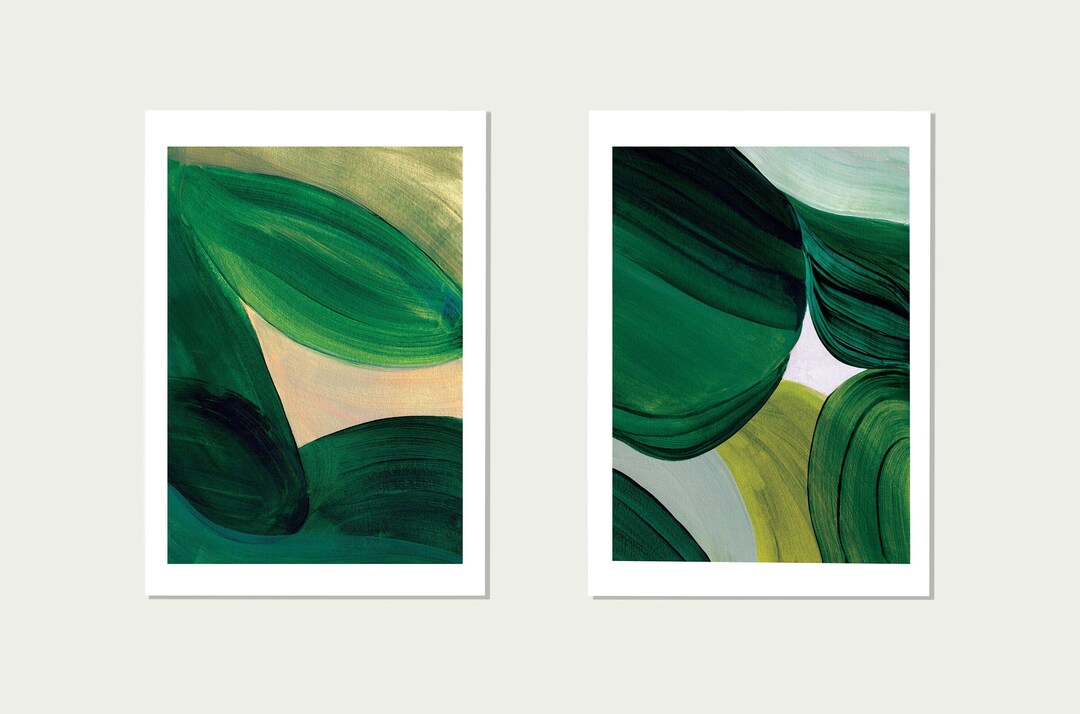 Emerald Green Abstract Art Print Set: Minimalist Wall Decor (digital ...