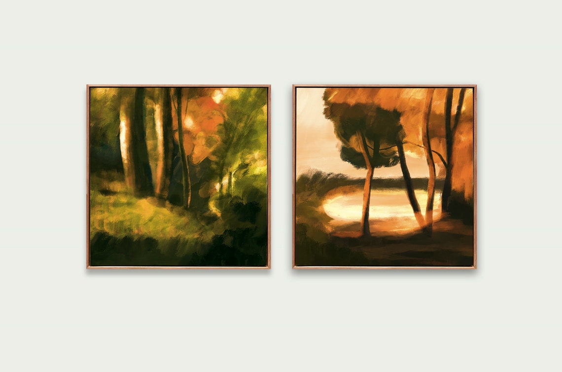 Forest Print Set of 2 Forest Landscape Print Abstract - Etsy