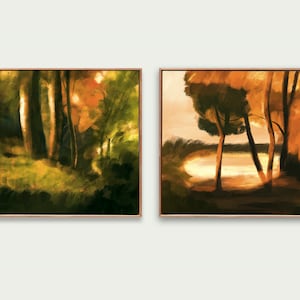 Forest Print Set of 2, Forest Landscape Print, Abstract Landscape Print ...