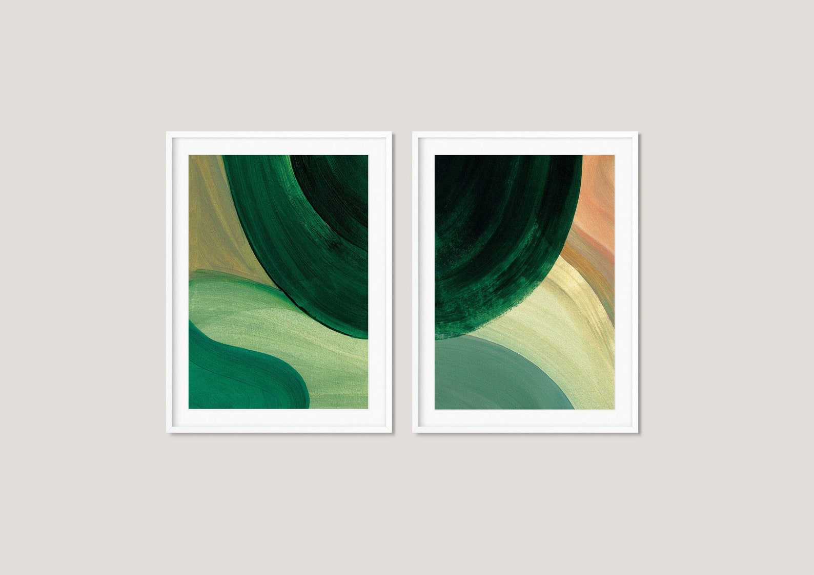 Emerald Green Abstract Art Print Set: Minimalist Watercolor (digital ...