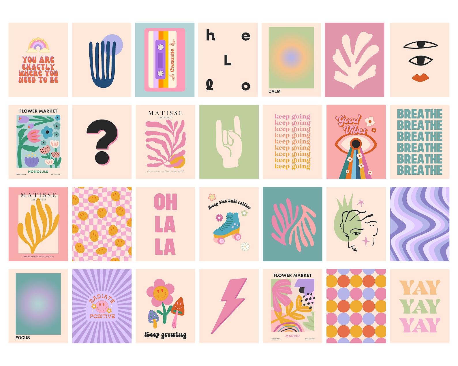 Funky Retro Wall Collage Kit, Groovy Preppy Room Decor, 60s 70s ...