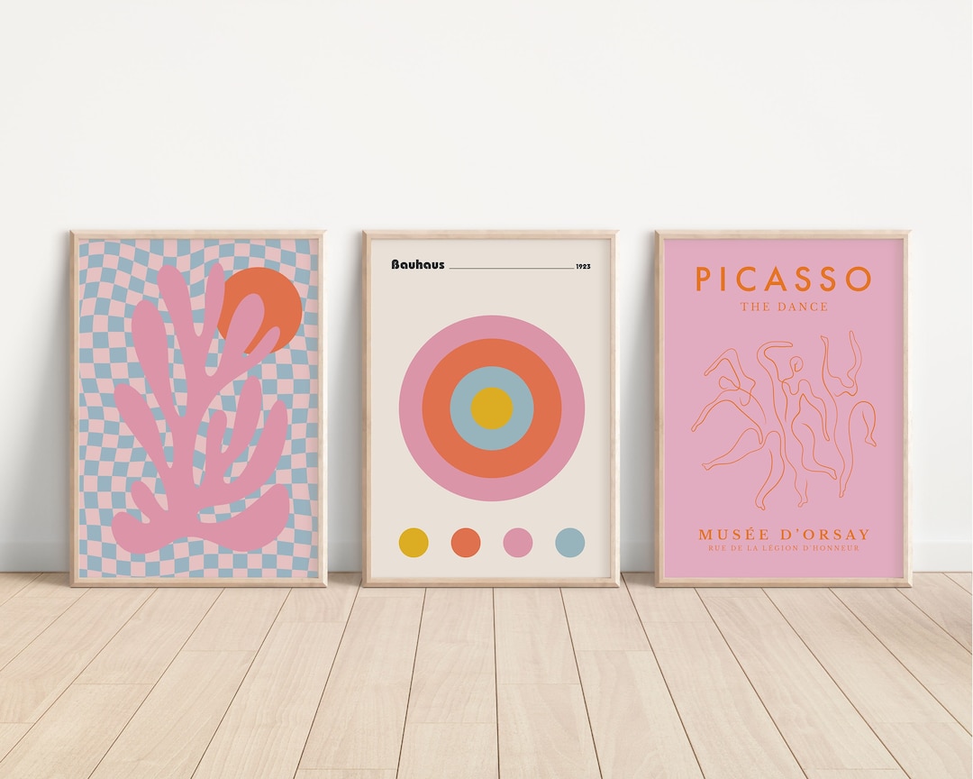 Funky Pink Wall Art Set of 3 Prints, Groovy Checkered Decor Instant ...