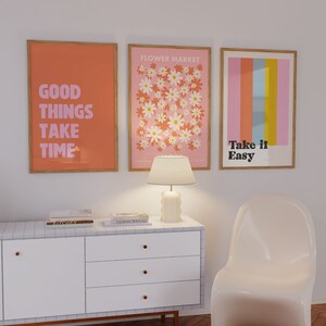 Affirmation Wall Art Set of 3 Prints, Funky Orange and Pink Posters ...