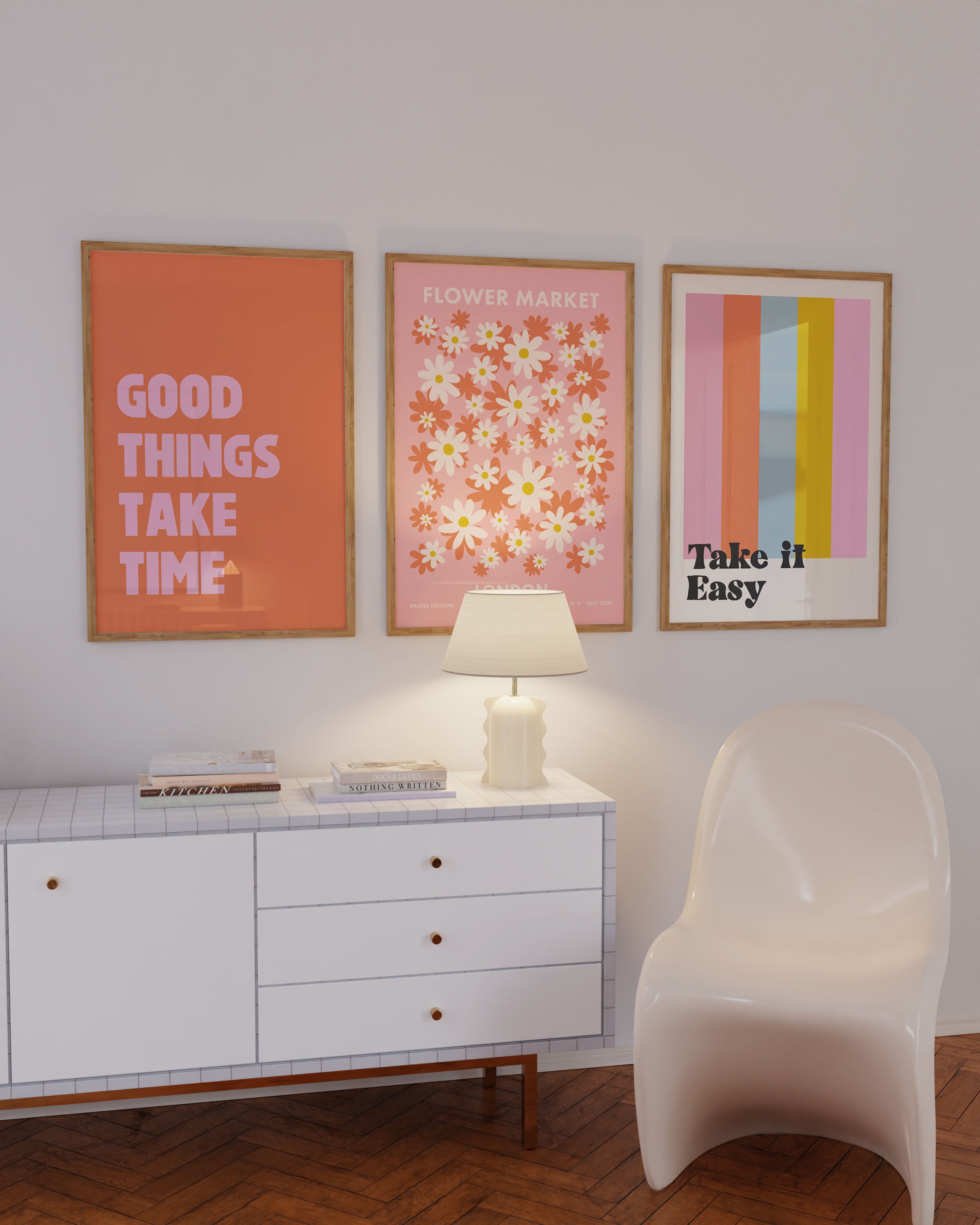 Affirmation Wall Art Set of 3 Prints, Funky Orange and Pink Posters ...