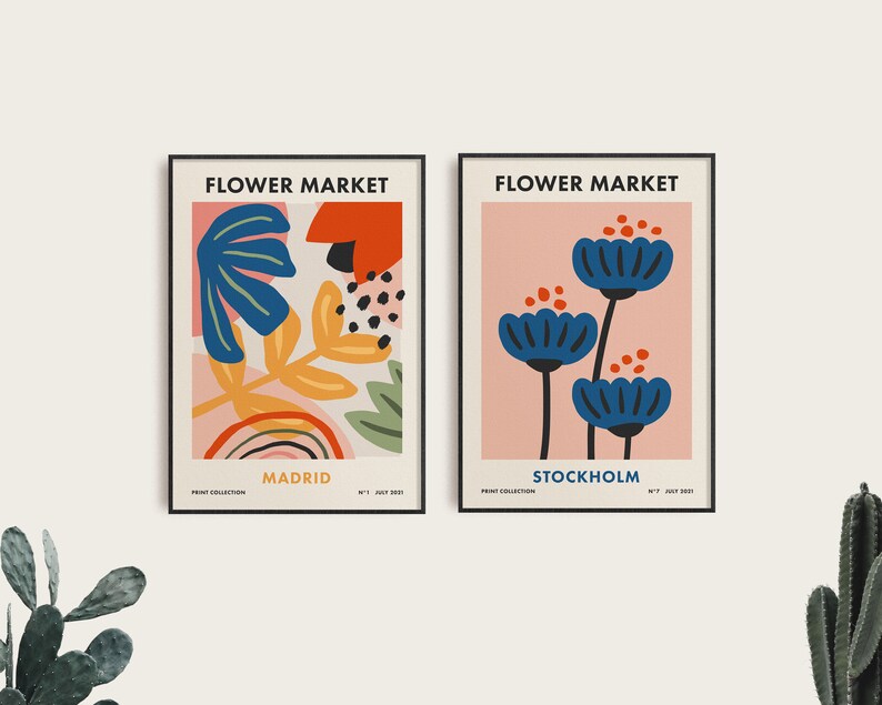 Flower Market Prints, Set of 9 Printable Posters, Colorful Modern Wall ...