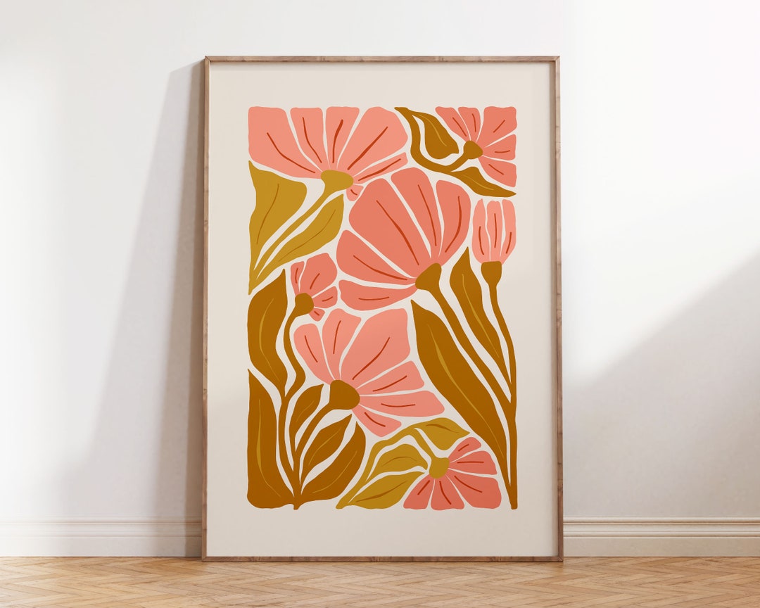 Abstract Flower Poster, Retro Floral Wall Art, Boho Botanical Print ...