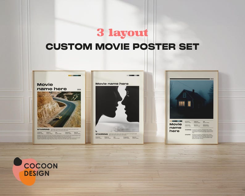 Custom Movie Poster, Retro Personalized Print Set, Mid Century Modern ...