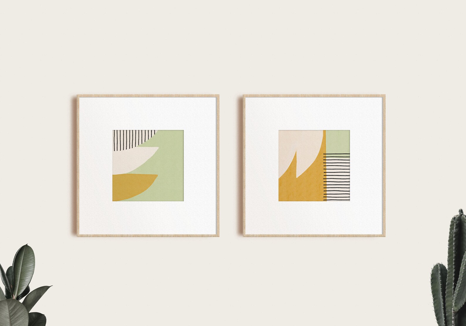 Mid Century Modern Art Set of Two Square Prints Abstract - Etsy