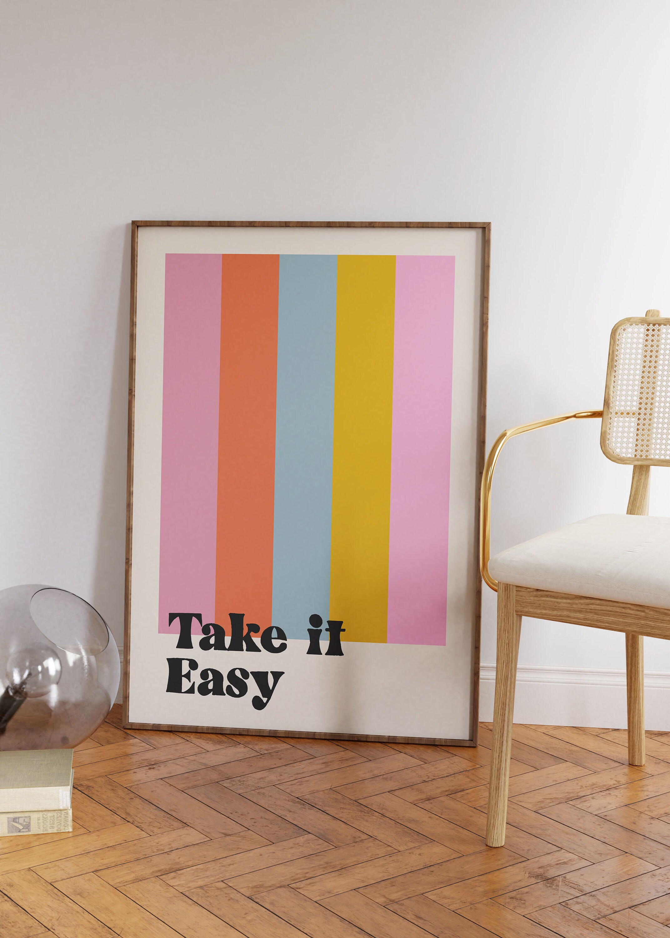 Take It Easy Print, Funky Inspirational Quotes Wall Art, Retro Colorful ...