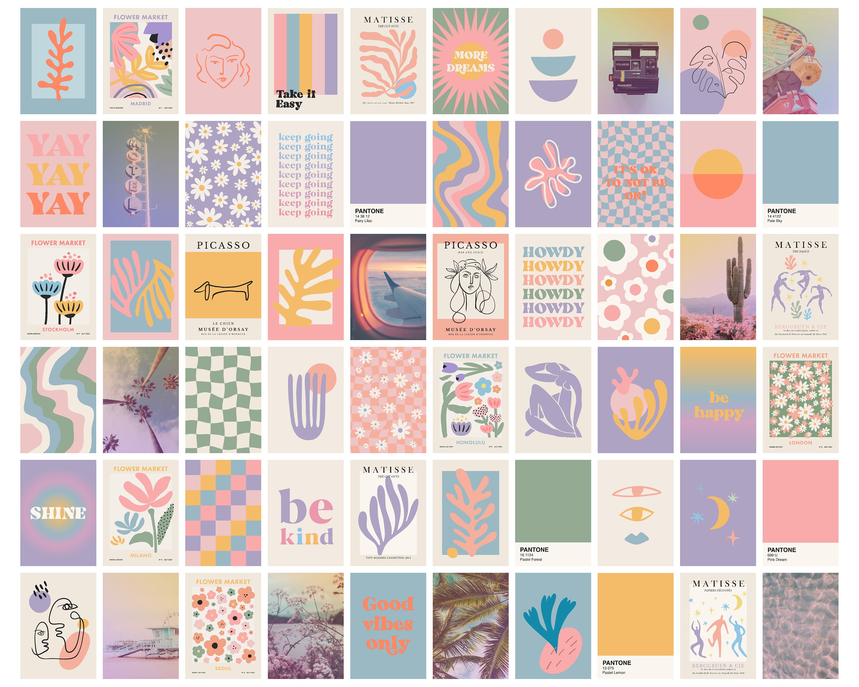 Funky Wall Art Collage Kit Danish Pastel Preppy Room Decor - Etsy