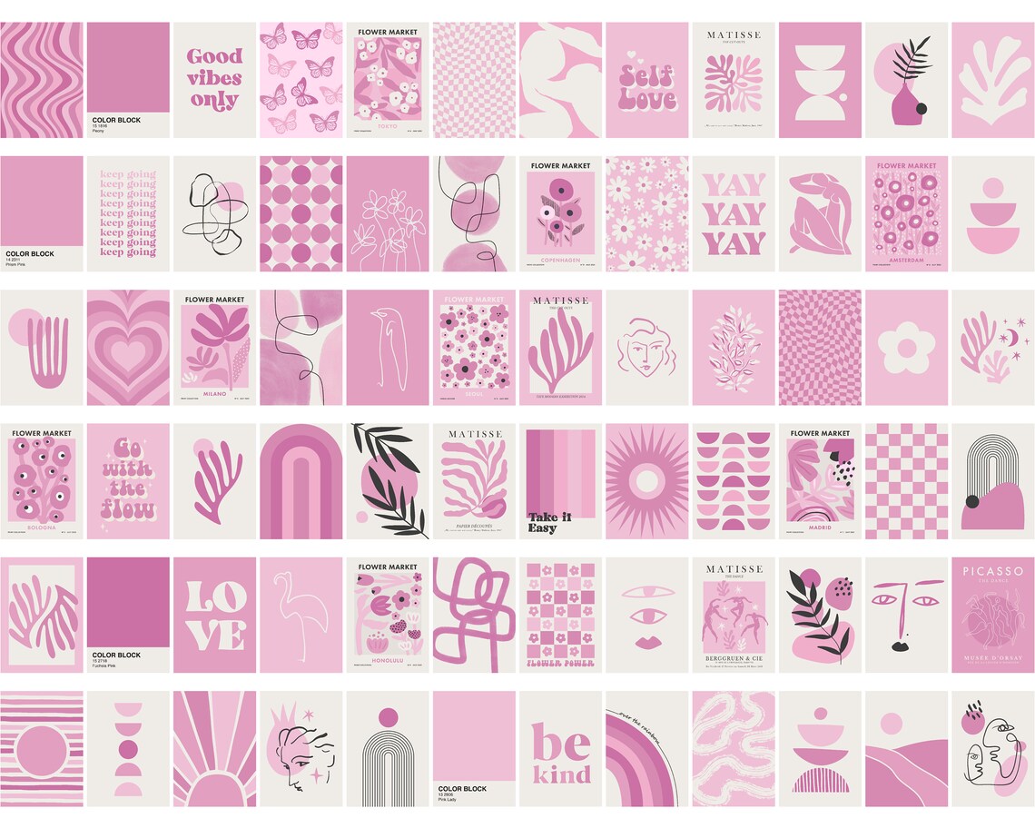 Pastel Pink Wall Collage Kit Aesthetic Preppy Room Decor - Etsy
