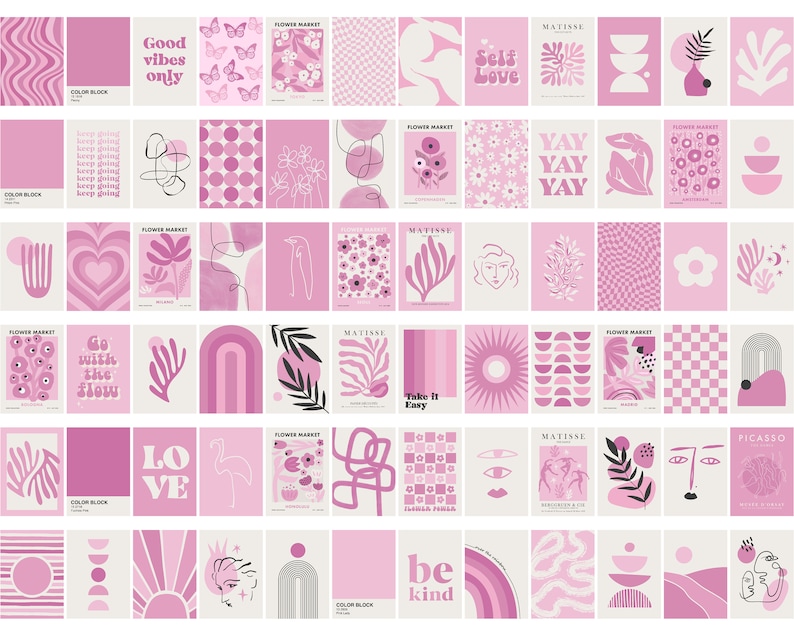 Pastel Pink Wall Collage Kit, Aesthetic Preppy Room Decor, Flower ...