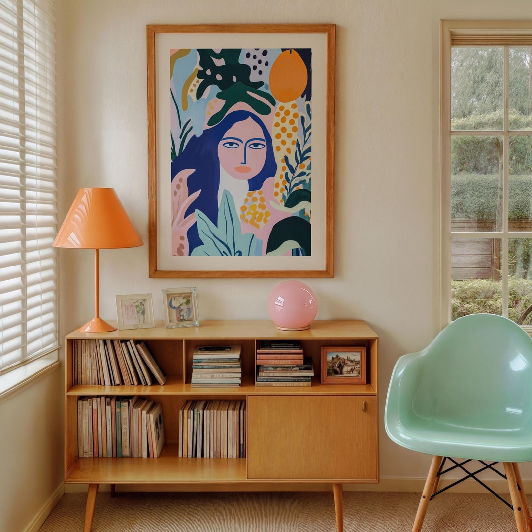 Eclectic Female Art Print in Matisse Style, Trendy Colorful Woman ...