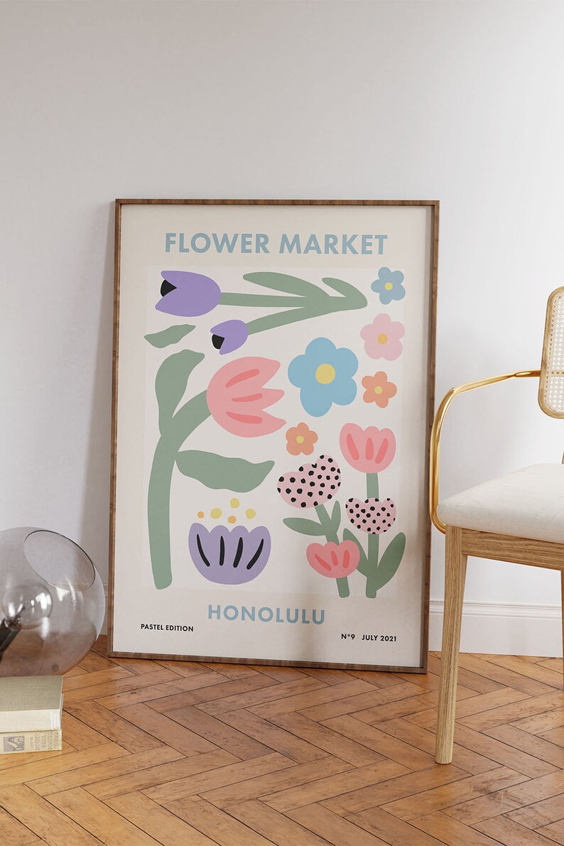 Flower Market Poster Set, Girly Preppy Wall Art, Pastel Aesthetic Room ...