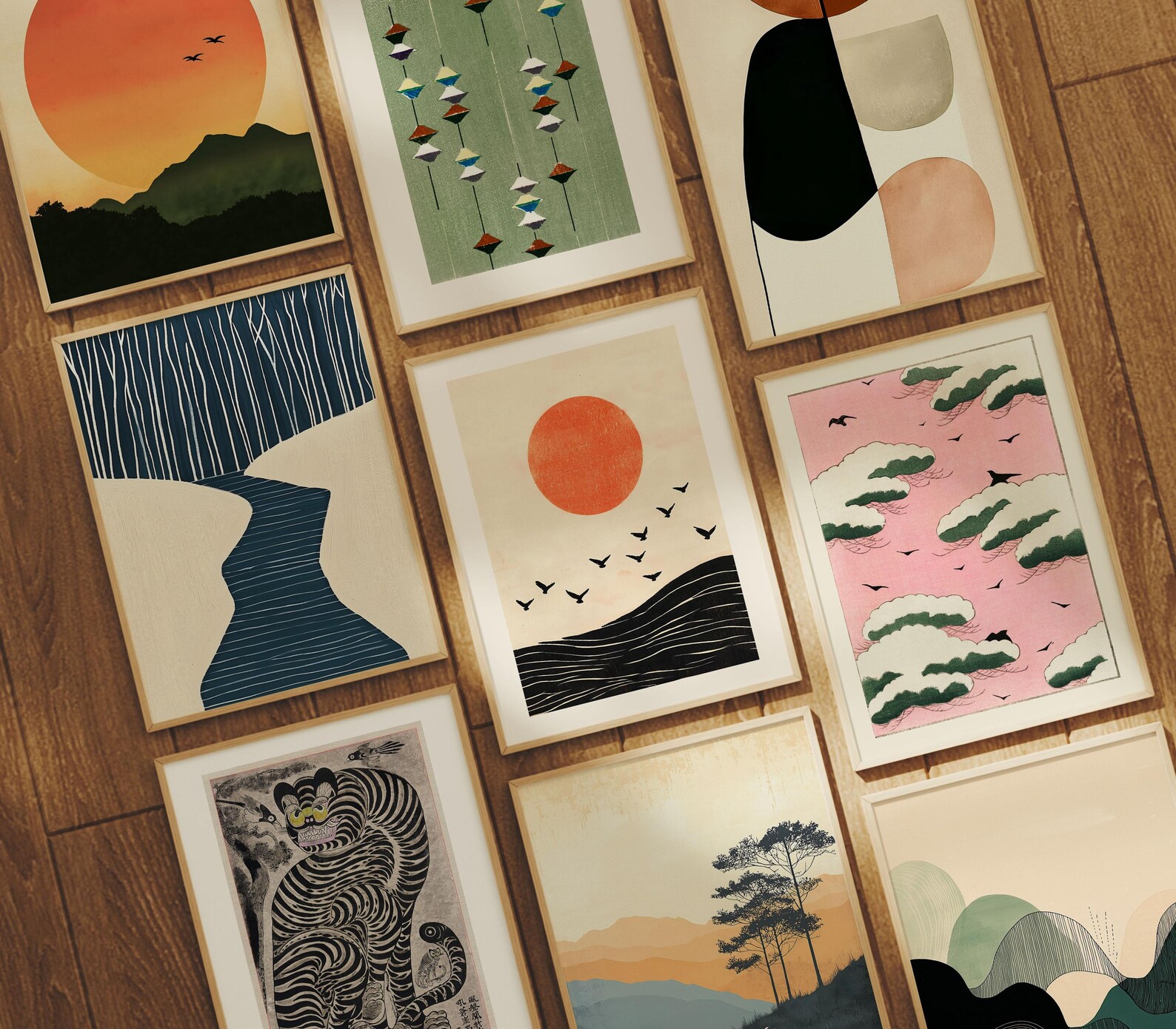 Eclectic Japandi Wall Art, Japanese Colorful Prints, Maximalist Gallery ...