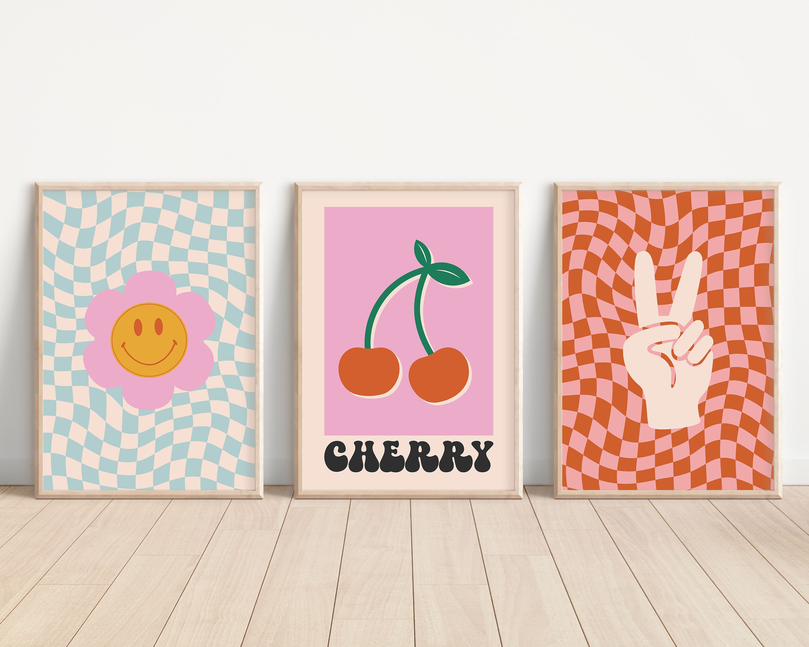Funky Retro Wall Art Set of 9 Prints 60s 70s Pink Aesthetic - Etsy