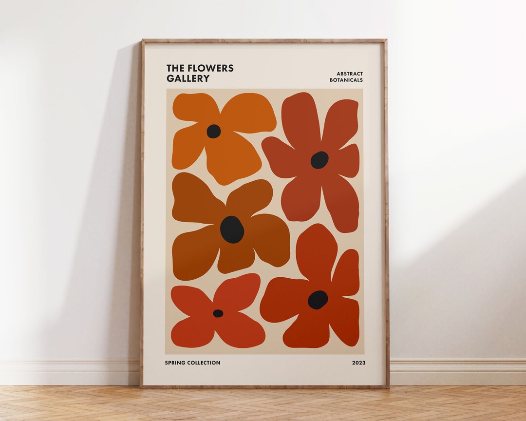 Abstract Retro Floral Print, Flower Market Poster, Funky Colorful ...