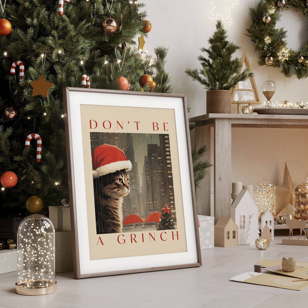 Funny Christmas Cat Print, Vintage Christmas Poster, Winter Printable ...