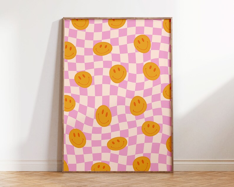 Funky Preppy Room Decor, Retro Pink Wall Art Set of 6 Prints, 60s 70s ...