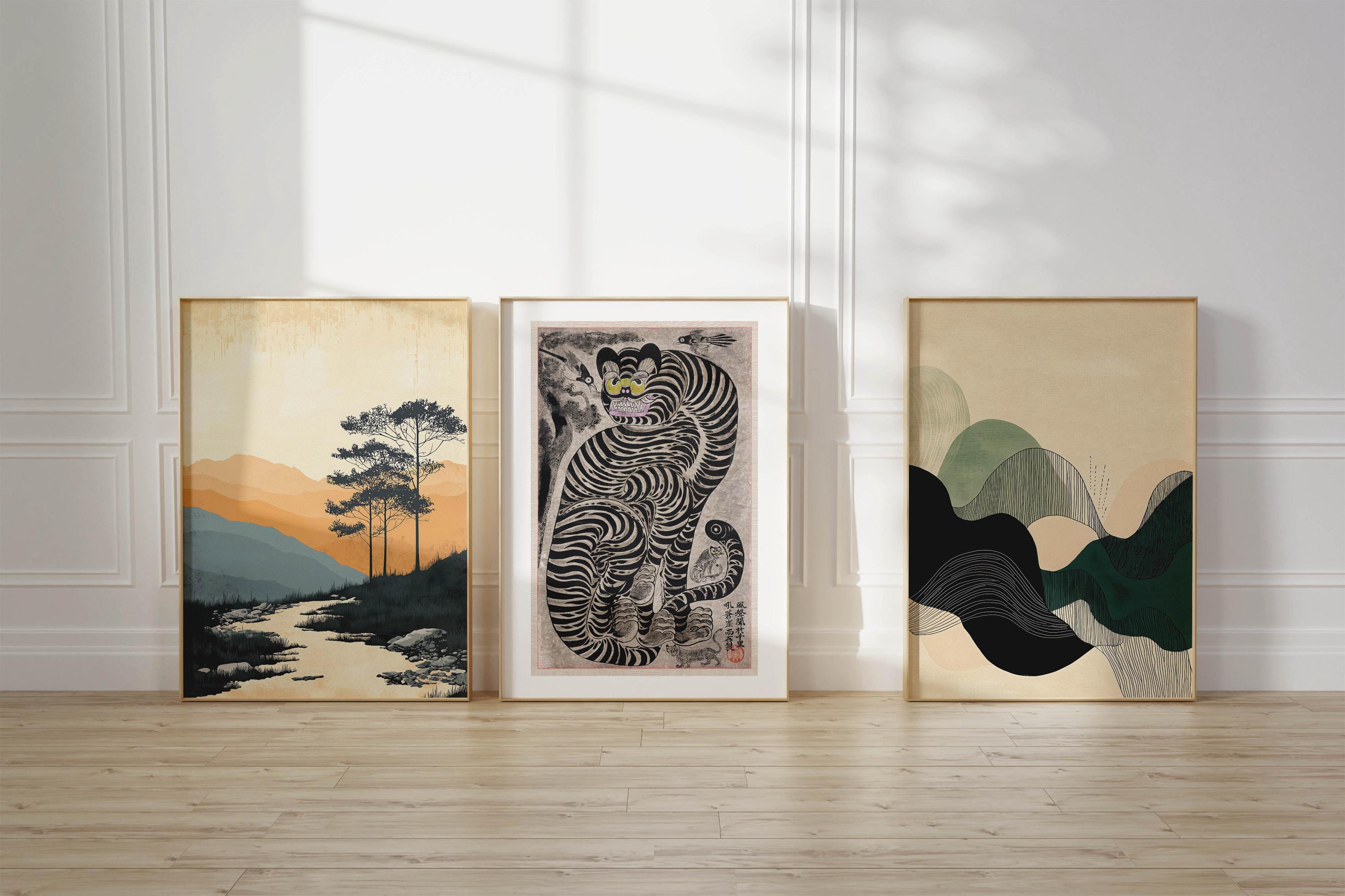 Eclectic Japandi Wall Art, Japanese Colorful Prints, Maximalist Gallery ...