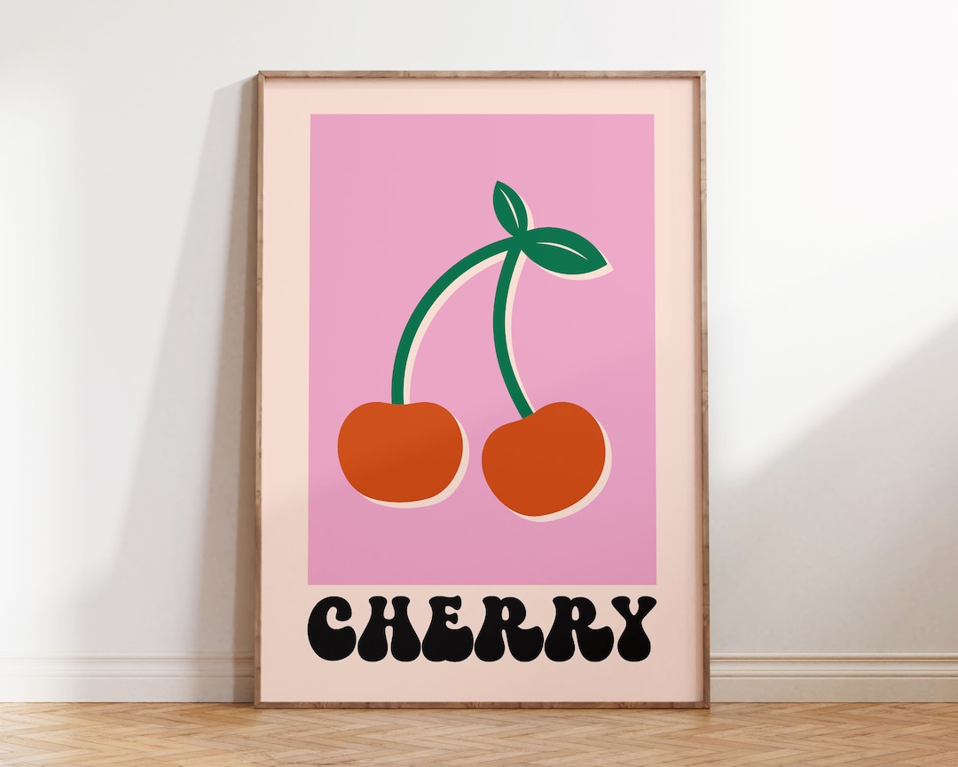 Cherry Retro Pink Poster, Funky Girly Wall Art, Groovy Decor, Preppy ...