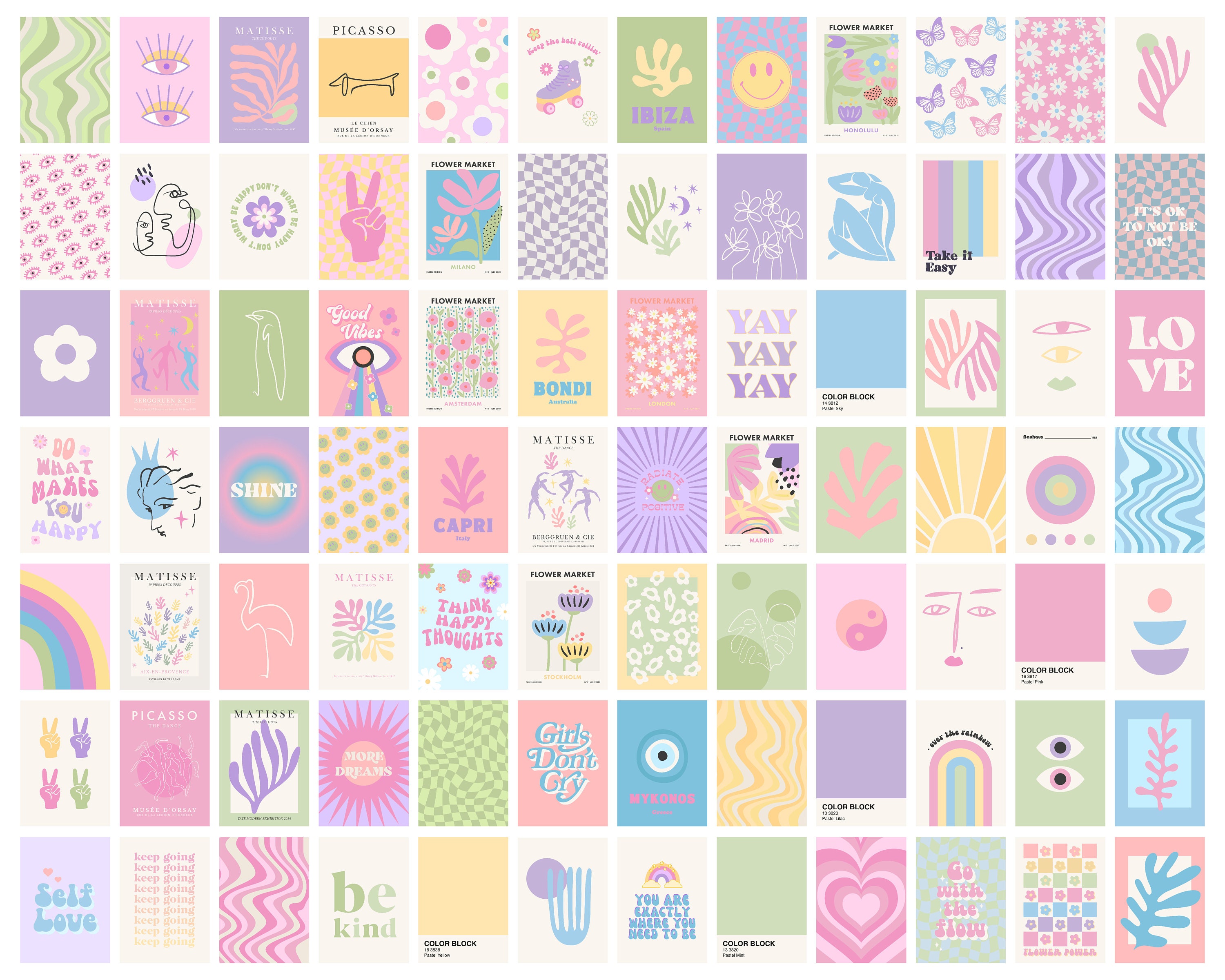 Danish Pastel Wall Collage Kit Funky Wall Art Aesthetic - Etsy