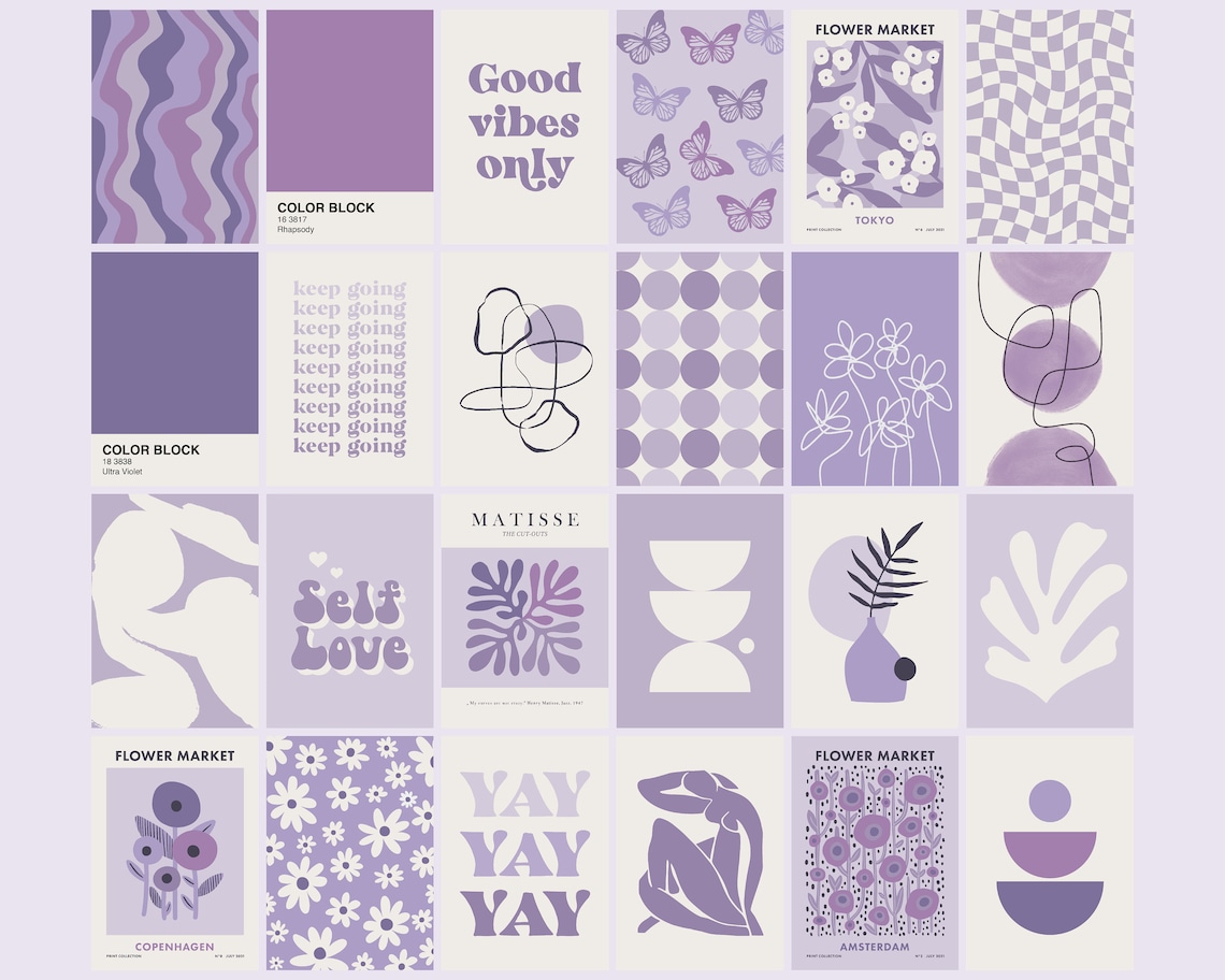 Pastel Lavender Wall Collage Kit Aesthetic College Dorm - Etsy