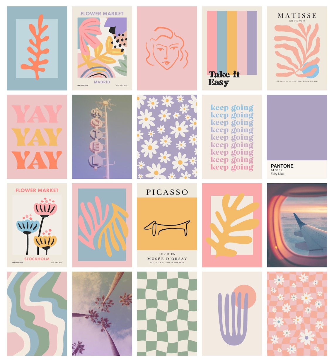 Funky Wall Art Collage Kit Danish Pastel Preppy Room Decor - Etsy