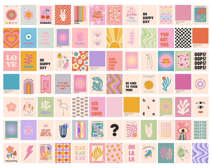 Funky Retro Wall Collage Kit, Groovy Preppy Room Decor, 60s 70s ...