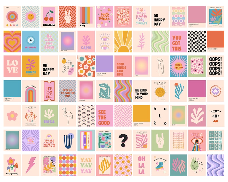 Funky Retro Wall Collage Kit Groovy Preppy Room Decor 60s - Etsy
