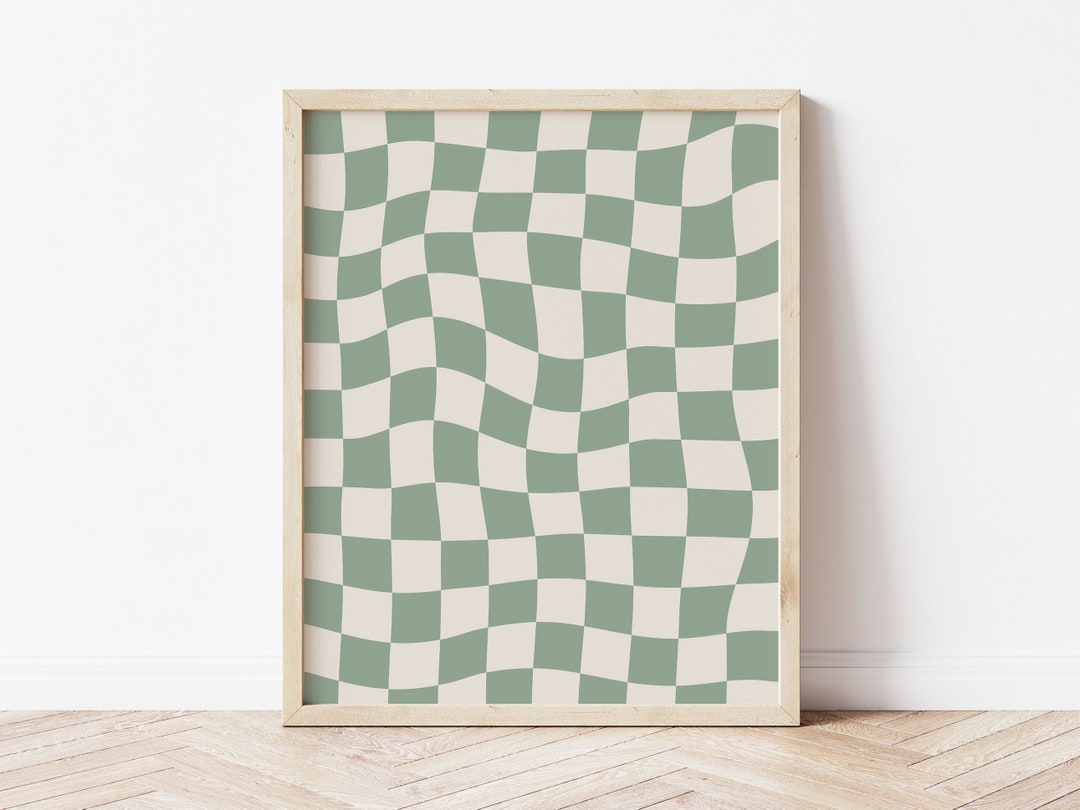 Sage Green Checkered Decor, Funky Wall Art Digital Download, Trendy ...