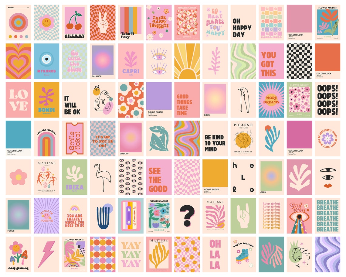 Funky Retro Wall Collage Kit Groovy Preppy Room Decor 60s - Etsy