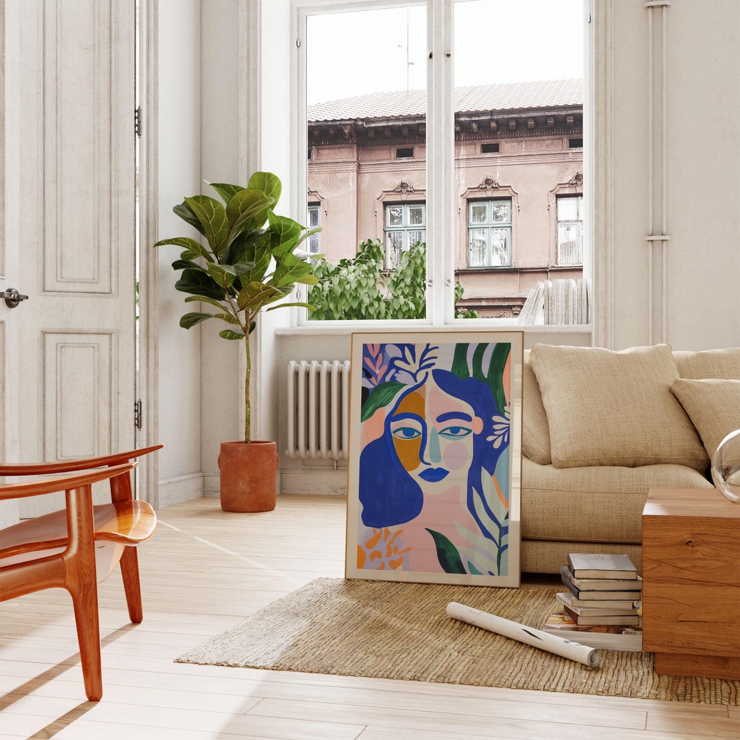Blue Female Art Print in Matisse Style, Eclectic Colorful Woman ...