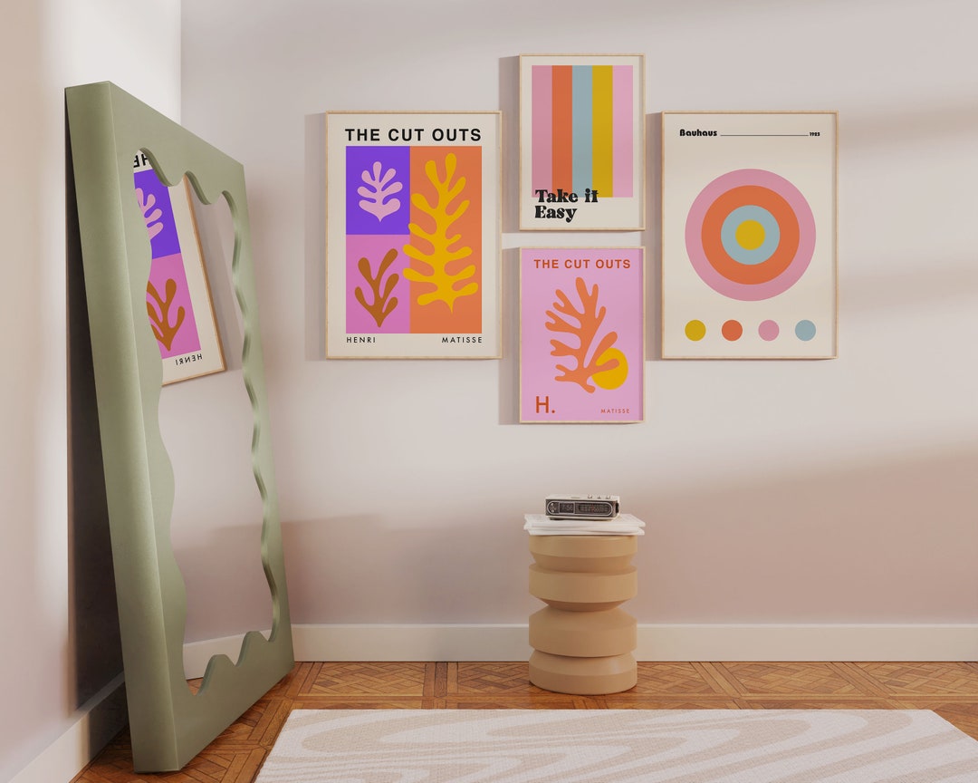 Retro Funky Gallery Wall Set, Funky Preppy Wall Art, Pink Orange Dorm ...