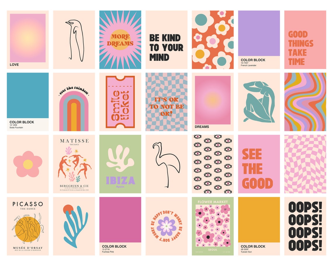 Funky Retro Wall Collage Kit Groovy Preppy Room Decor 60s - Etsy