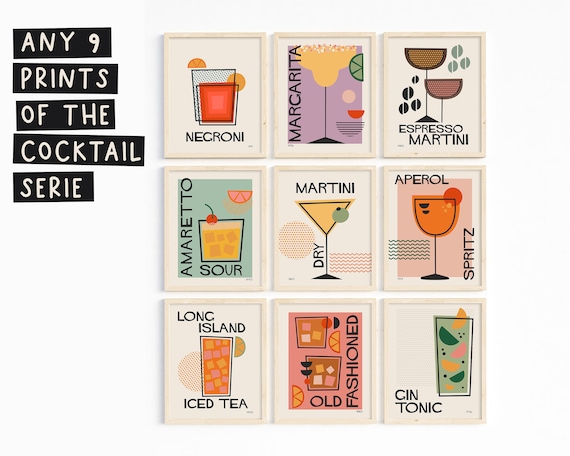 Cocktail Prints Custom Set of 9 Retro Mid Century Modern - Etsy