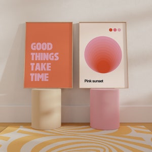 Retro Funky Wall Art Set of 6 Prints, Pink and Orange Groovy Posters ...