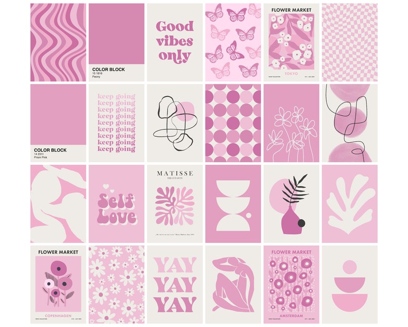Pastel Pink Wall Collage Kit Aesthetic Preppy Room Decor - Etsy