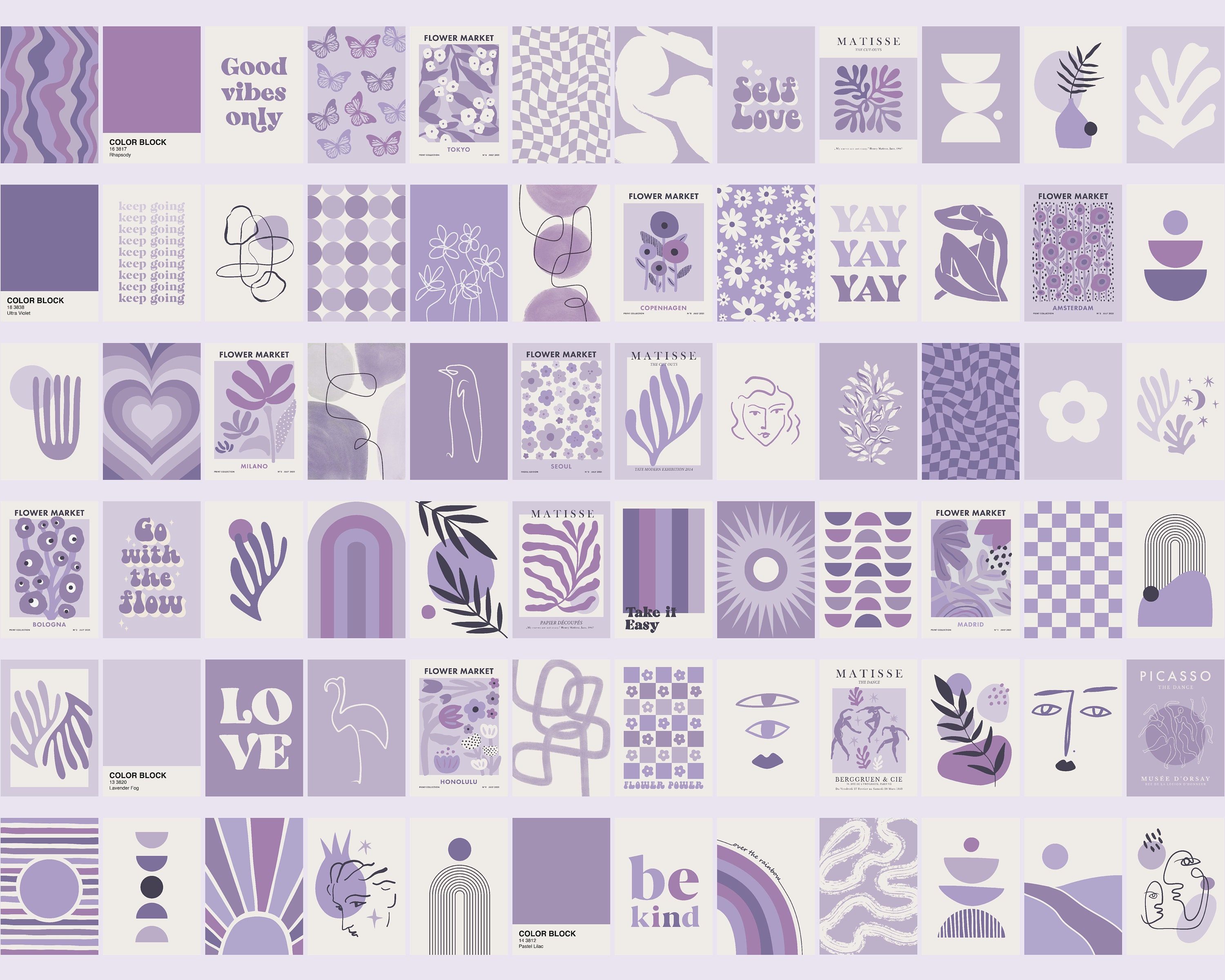 Pastel Lavender Wall Collage Kit, Aesthetic College Dorm Decor, Flower ...