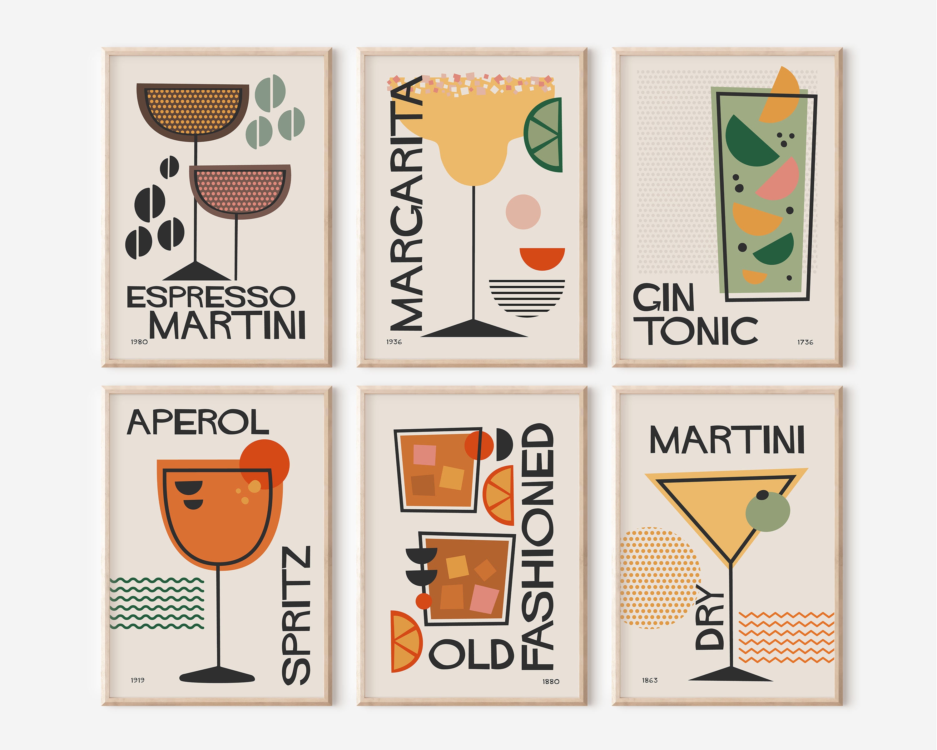 Cocktail Print Set of 6 Retro Mid Century Modern Posters - Etsy UK