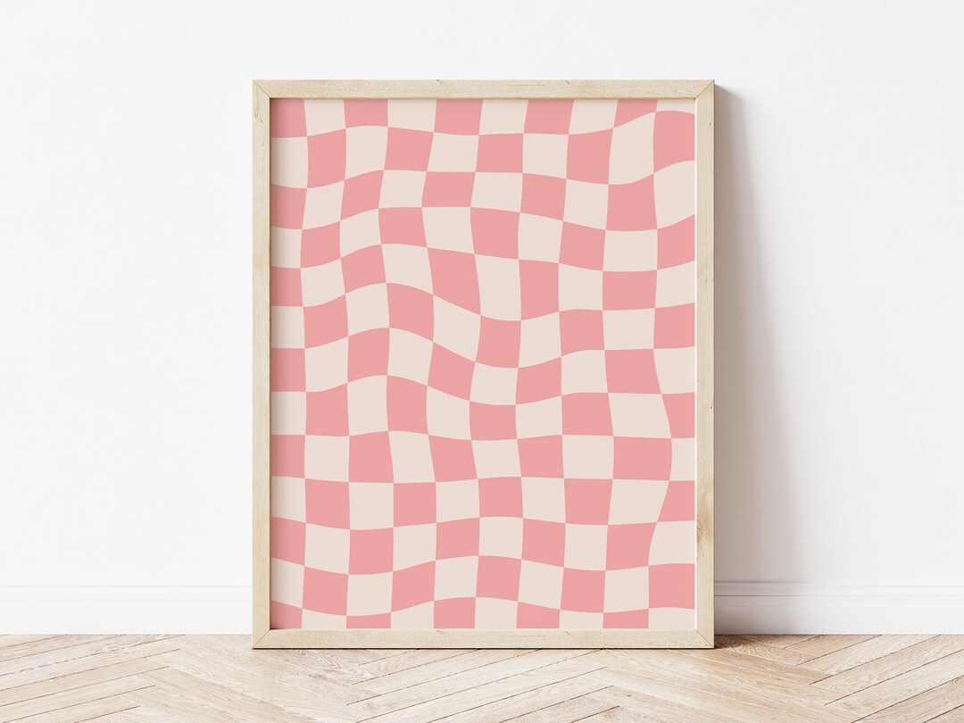 Pastel Checkered Decor, Funky Pink Wall Art Digital Download, Trendy ...