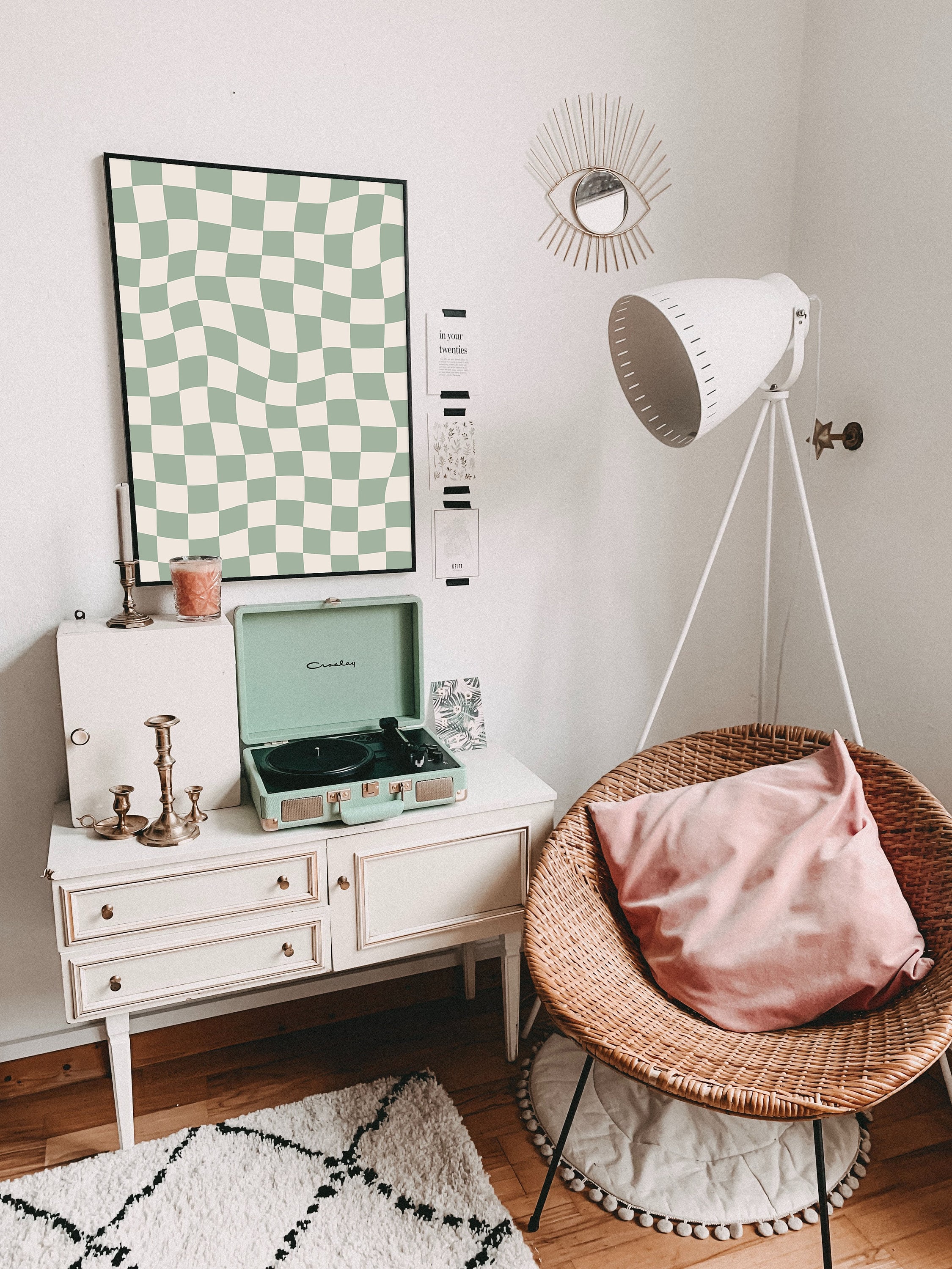 Sage Green Checkered Decor, Funky Wall Art Digital Download, Trendy ...