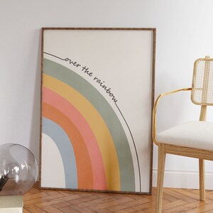 Retro Rainbow Print, Colorful Boho Wall Art With Quote, 60s 70s ...