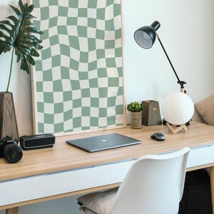 Sage Green Checkered Decor, Funky Wall Art Digital Download, Trendy ...